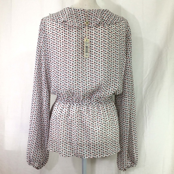 Max Studio | Tops | Max Studio Blouse White Pink Blue Dots Lined J893 ...